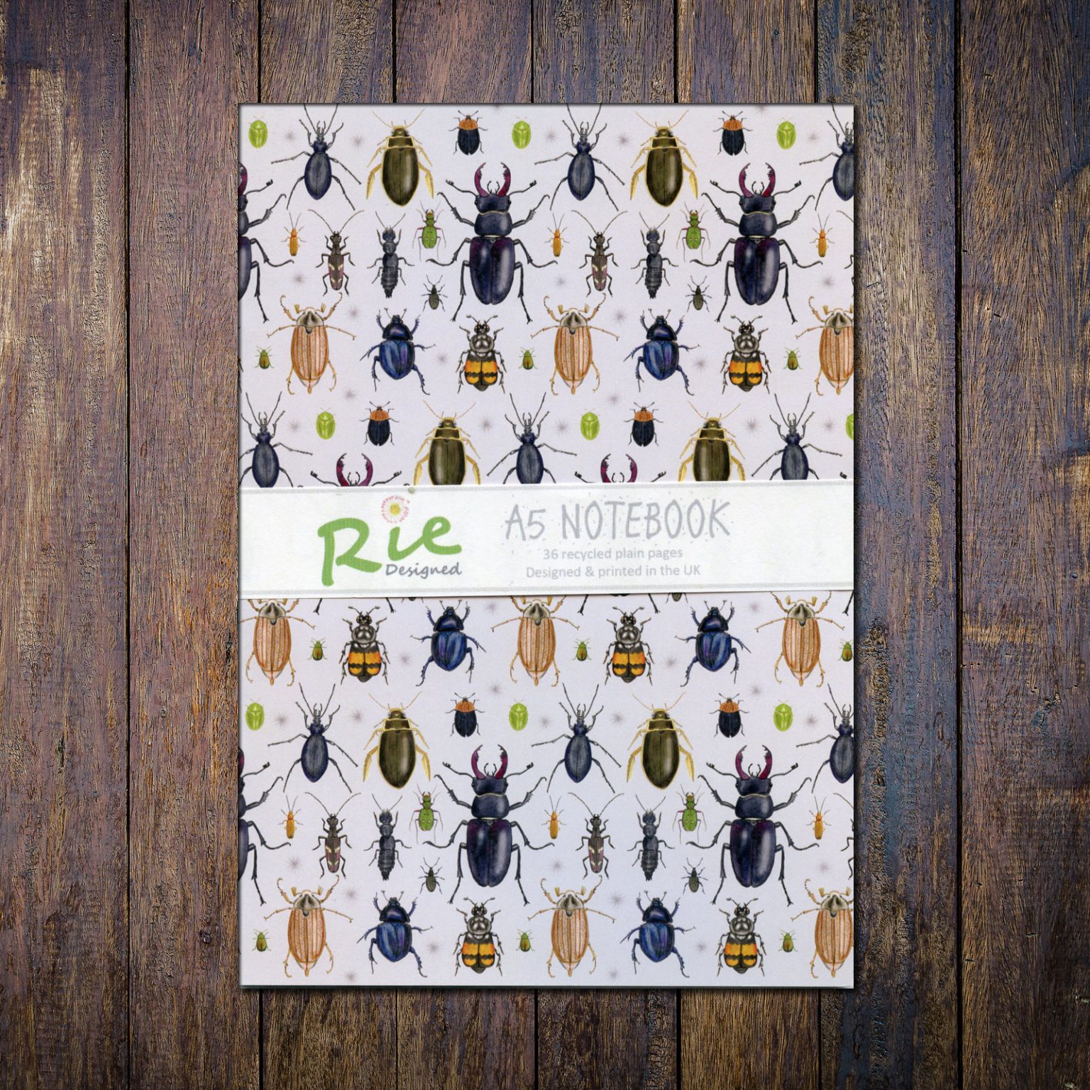 Beetles A5 Plain Paper Recycled Notebook