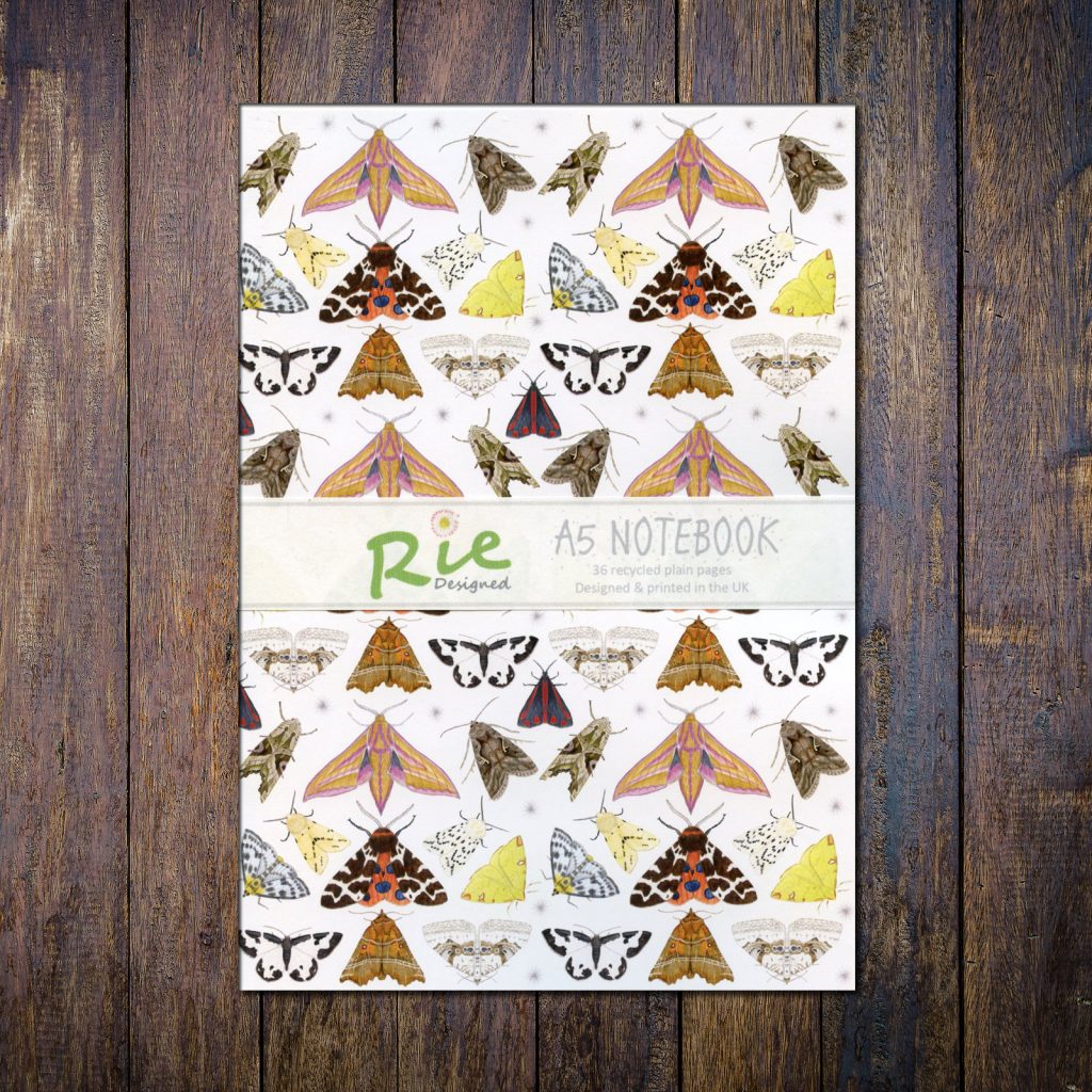 Moths A5 Plain Paper Recycled Notebook