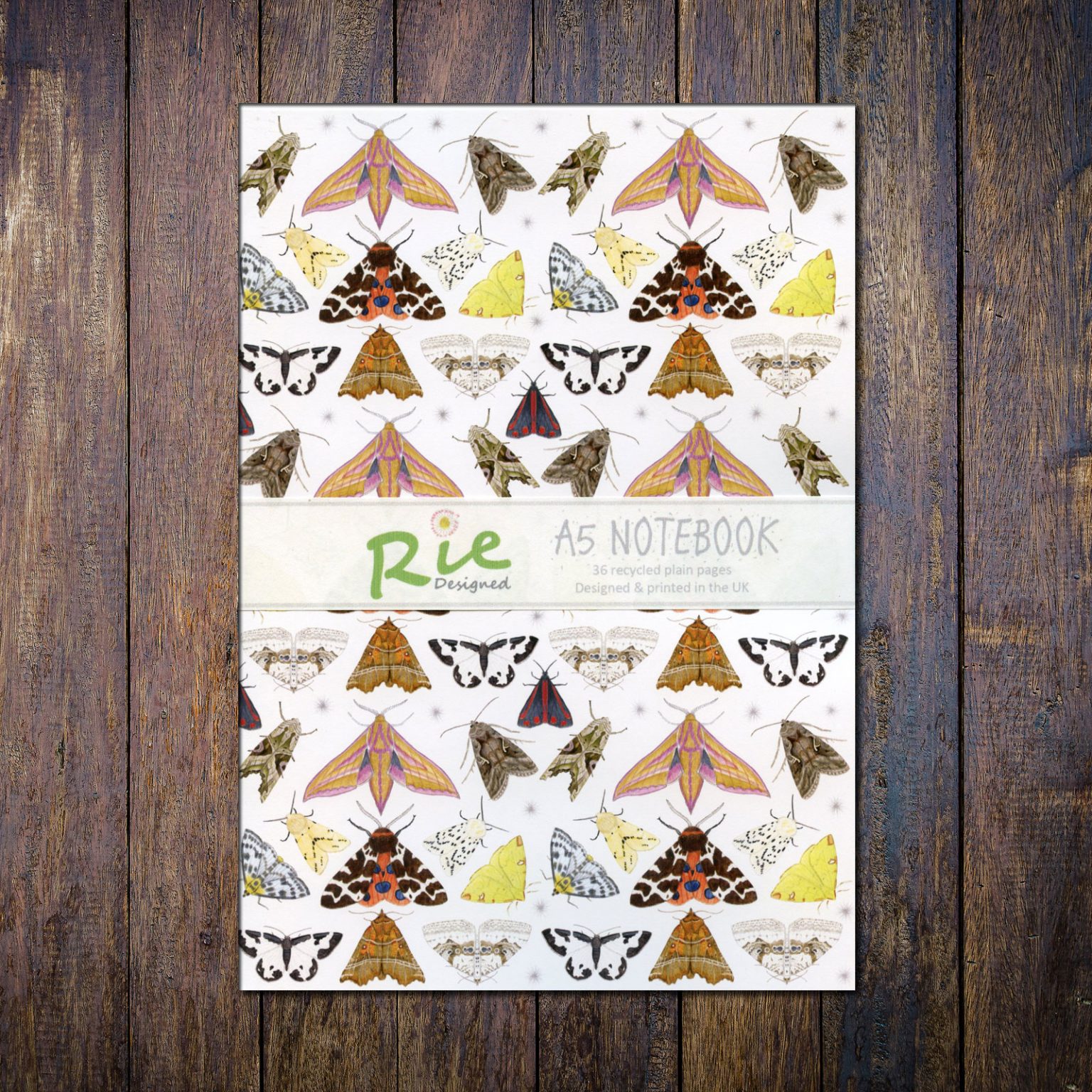 Moths A5 Plain Paper Recycled Notebook