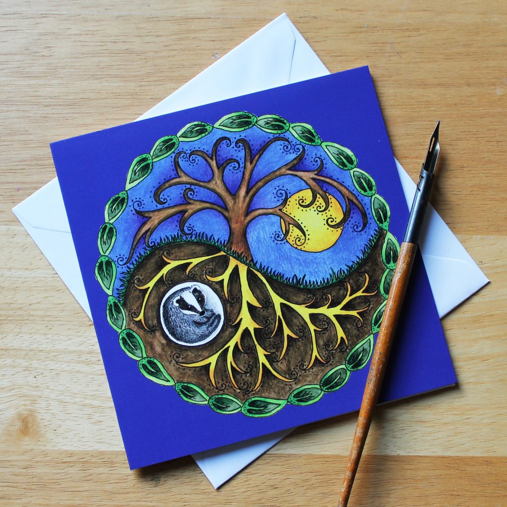 Yin & Yang Badger Blank Square Greetings Card