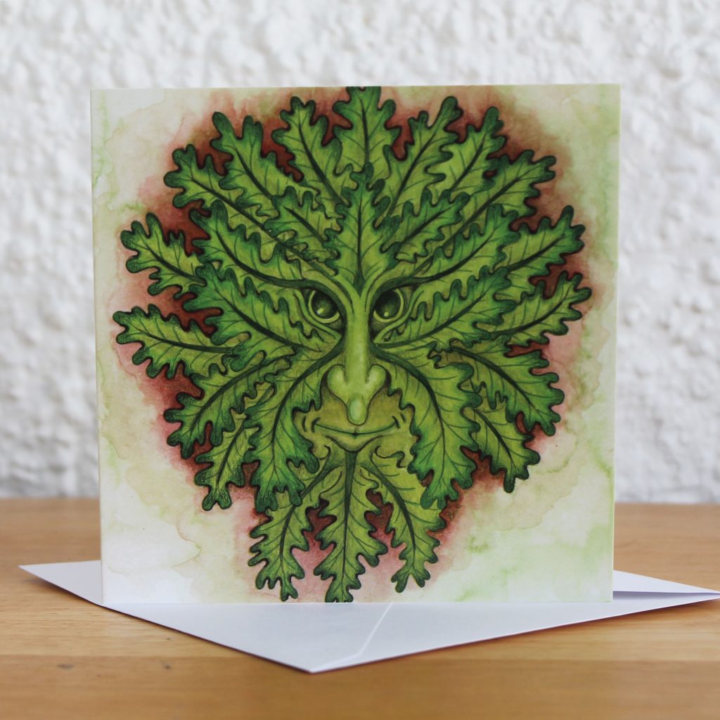 Summer Green Man Blank Square Greetings Card – Rie Designed