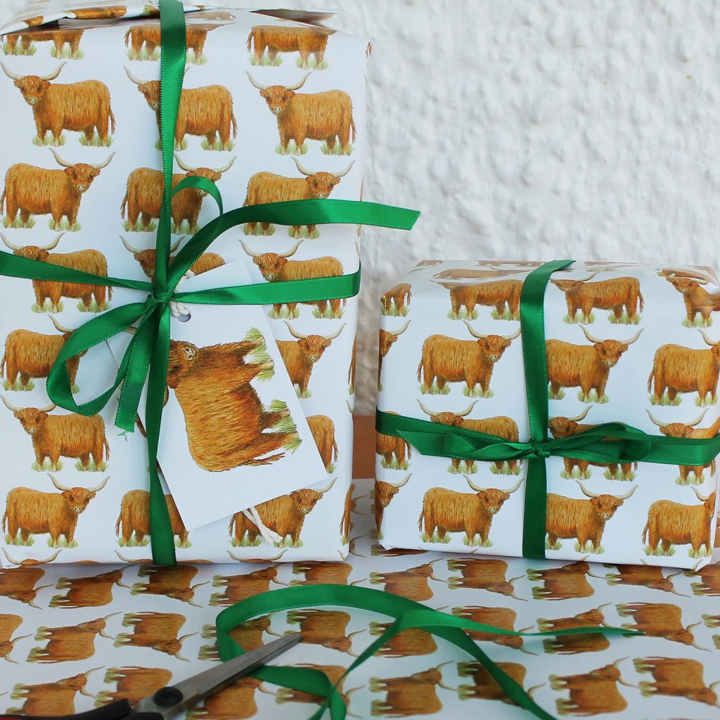 Highland Cow Gift Wrap, Highland Cow Wrapping Paper and Tags