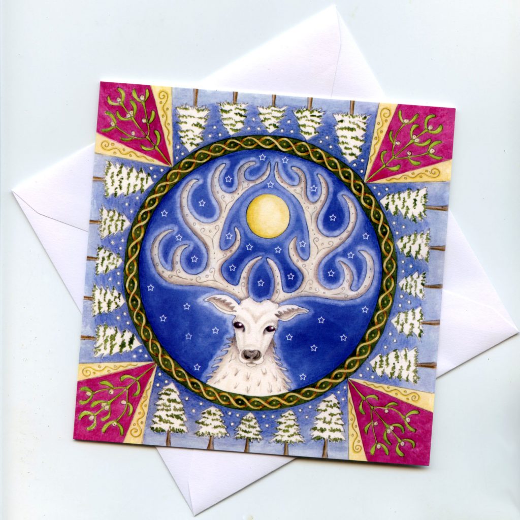 White Stag Pagan Winter Solstice Christmas Card