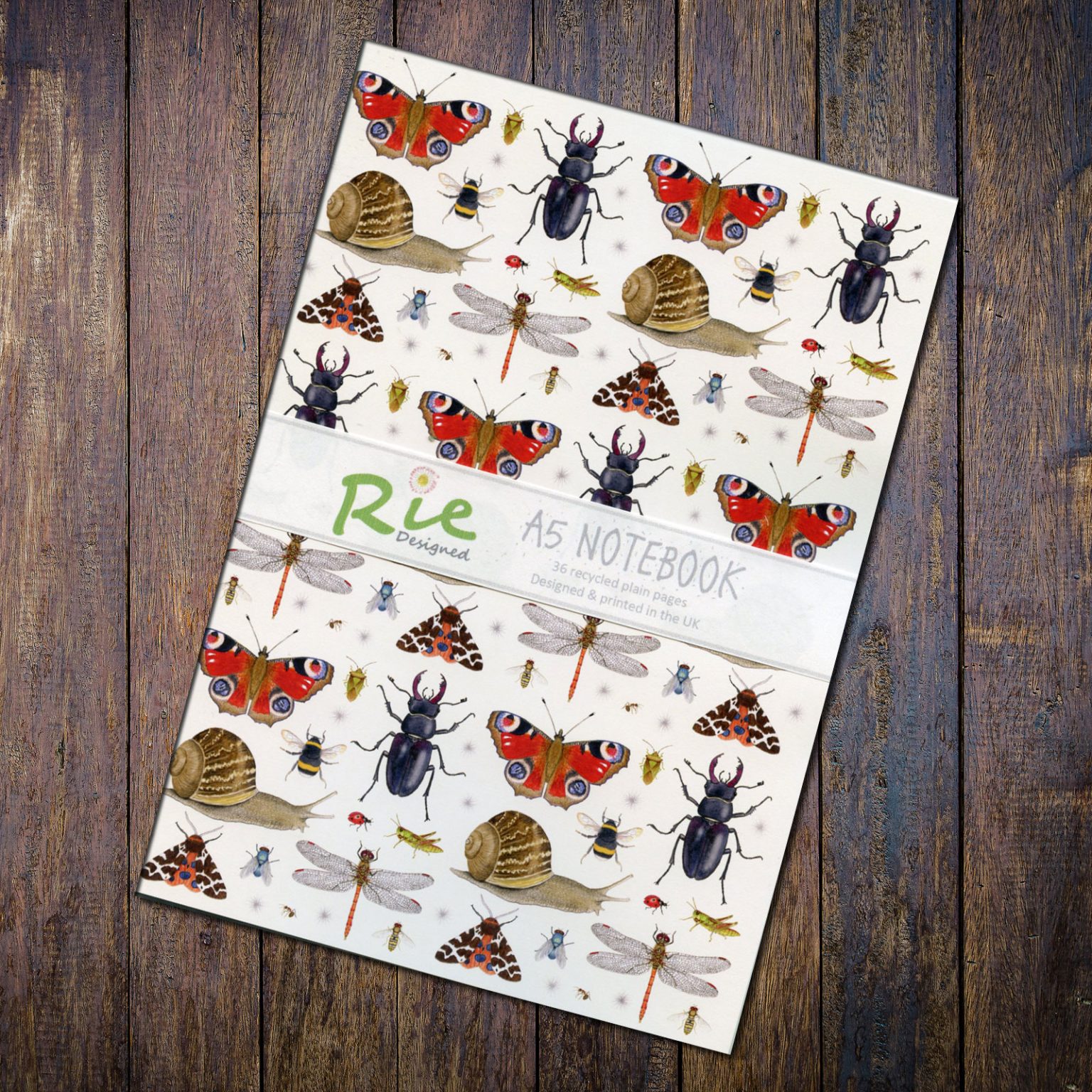 Minibeasts A5 Plain Paper Recycled Notebook