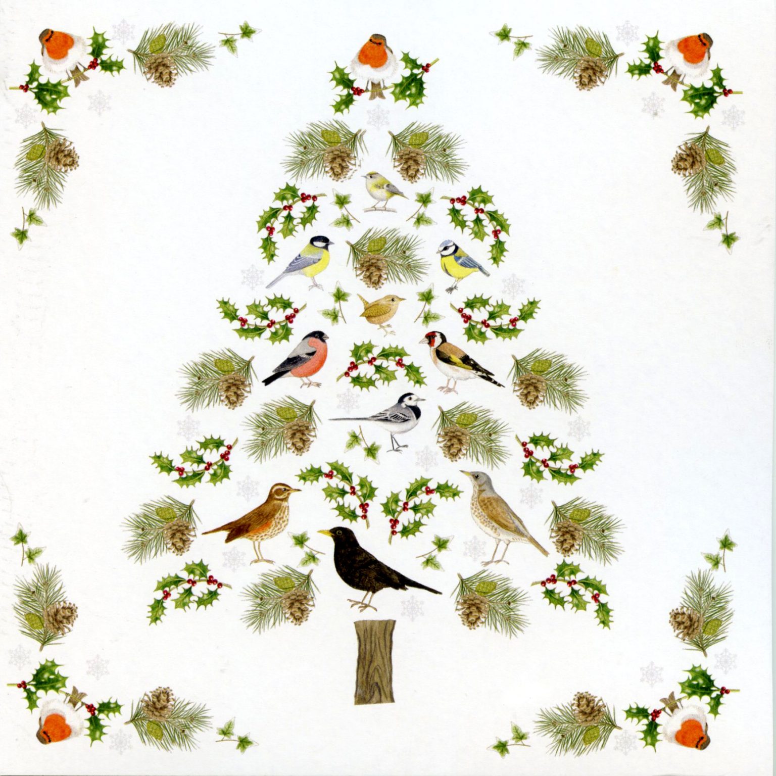 Yuletide Garden Birds Xmas Tree Christmas Card