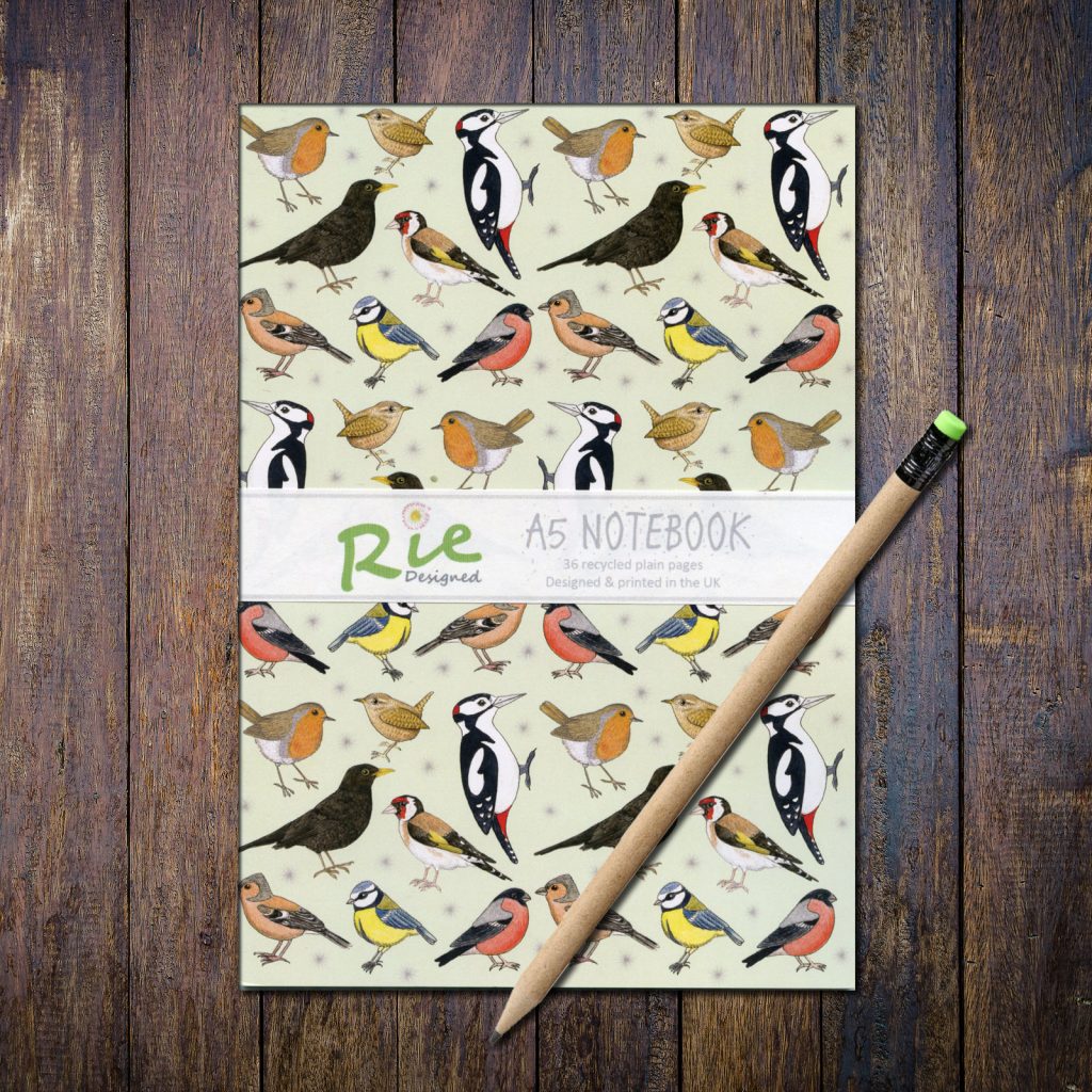 Garden Birds A5 Plain Paper Recycled Notebook – Rie Designed