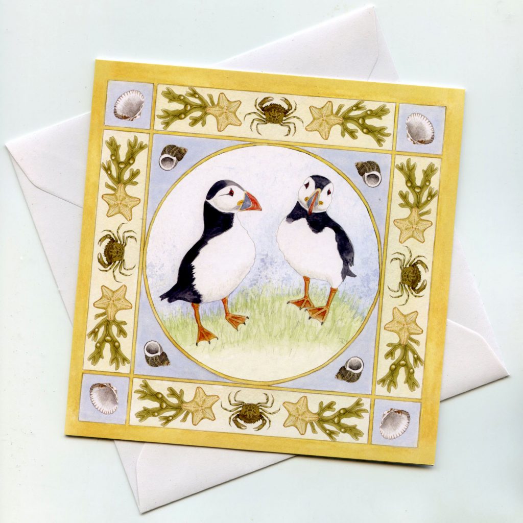 Puffins Blank Square Greetings Card